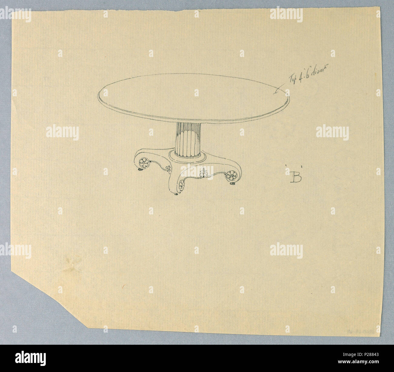 102 Drawing, Design for Round Table "B" on Scroll-Like Feet, 1900–05 ...