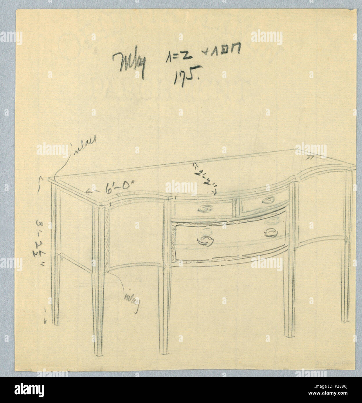 103 Drawing, Design for Sideboard with Serpentine Front and Six Legs ...