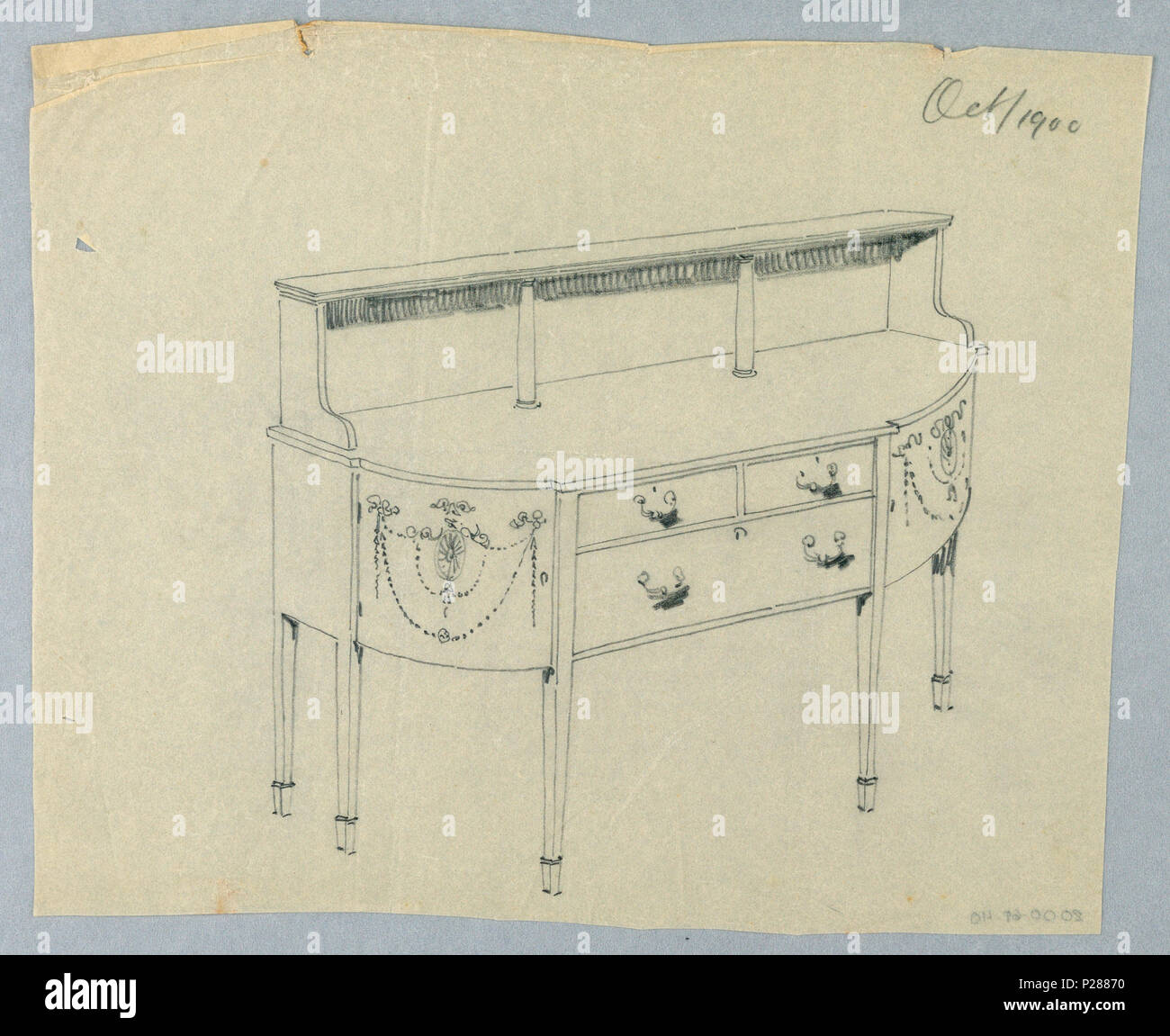. English: Drawing, Design for Sideboard with Neo-Classical Ornament ...