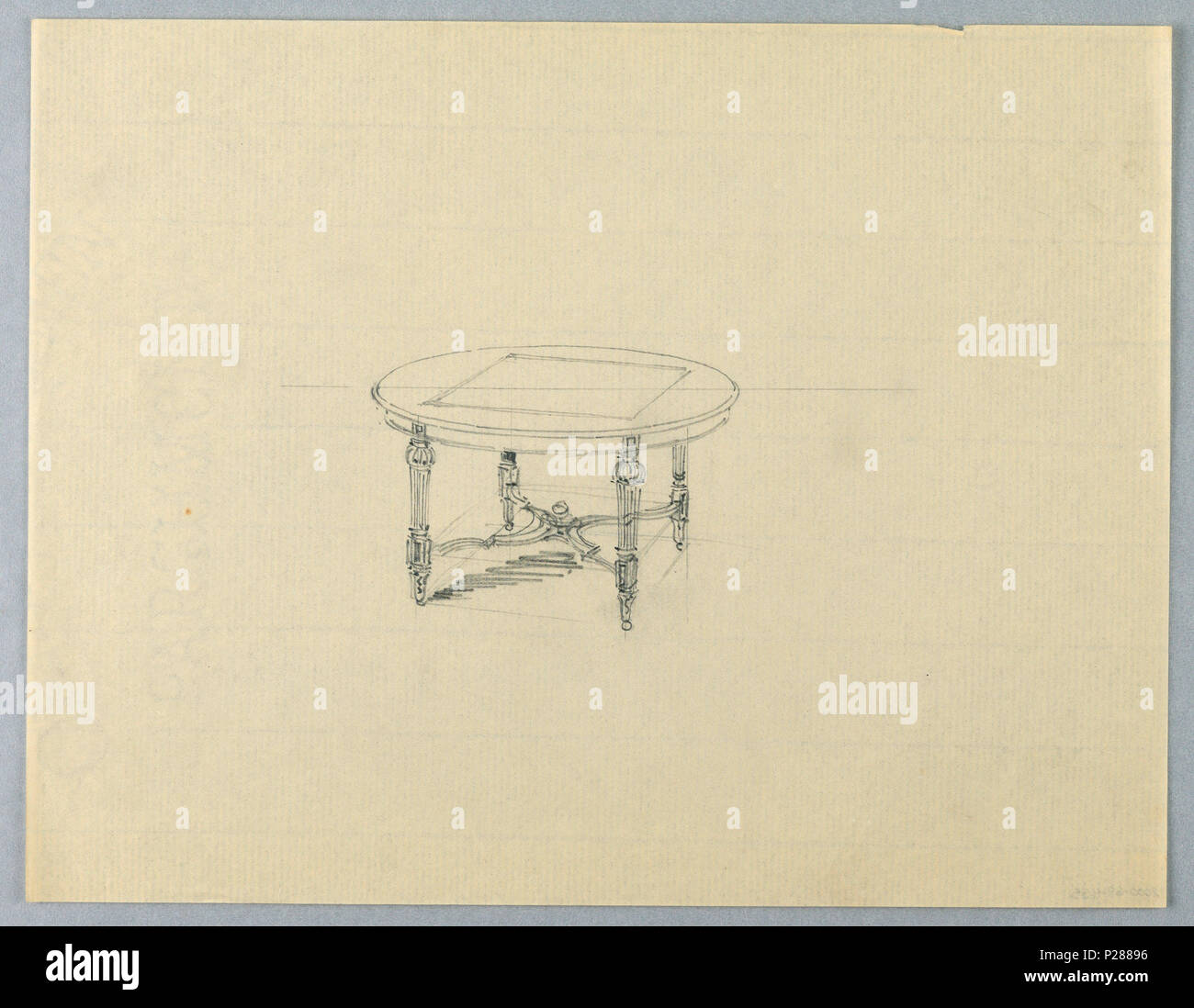 103 Drawing, Design for Small Round Table with Fluted and Carved ...