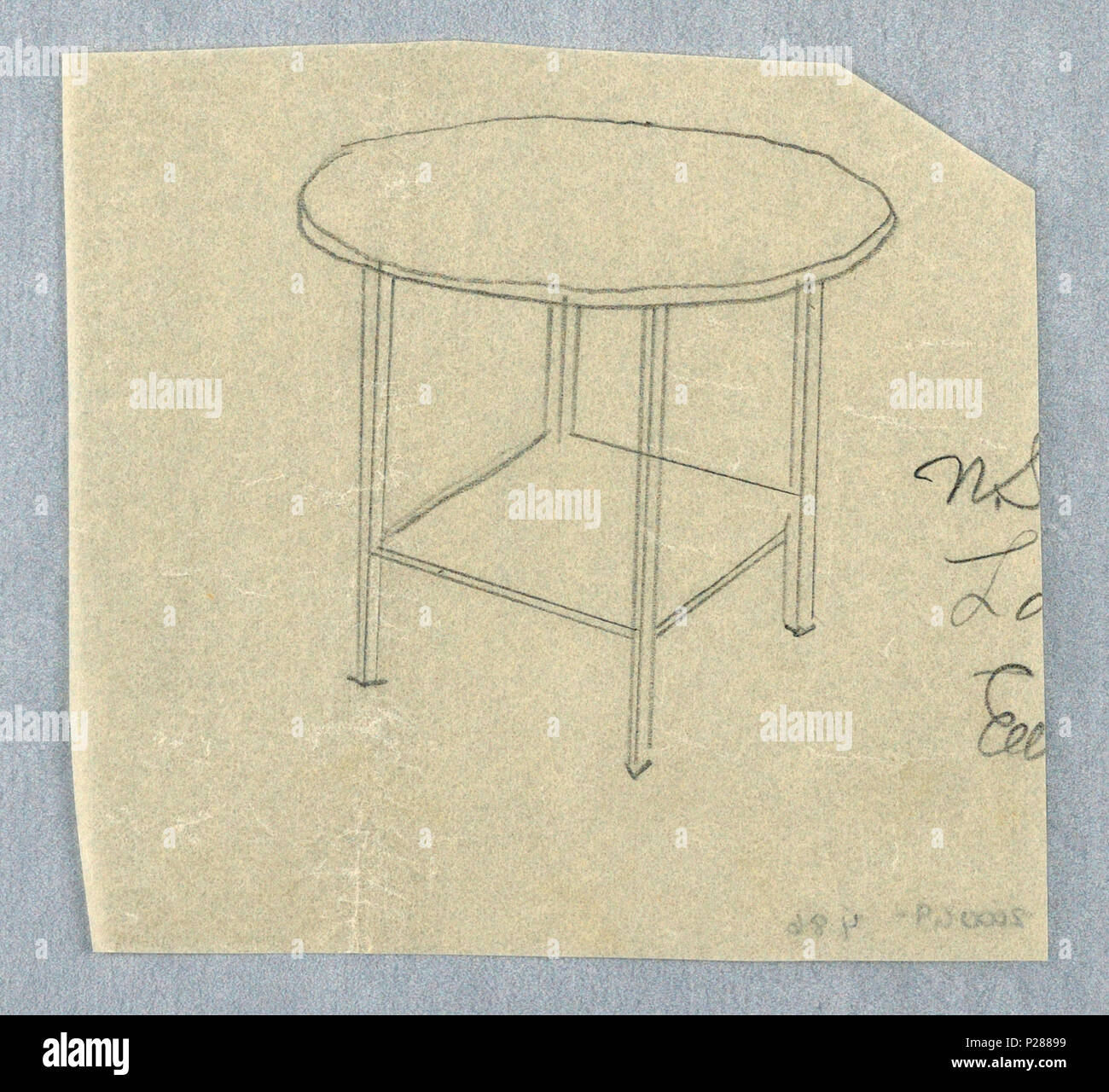 103 Drawing, Design for Small Round Table with Square Shelf and Square ...