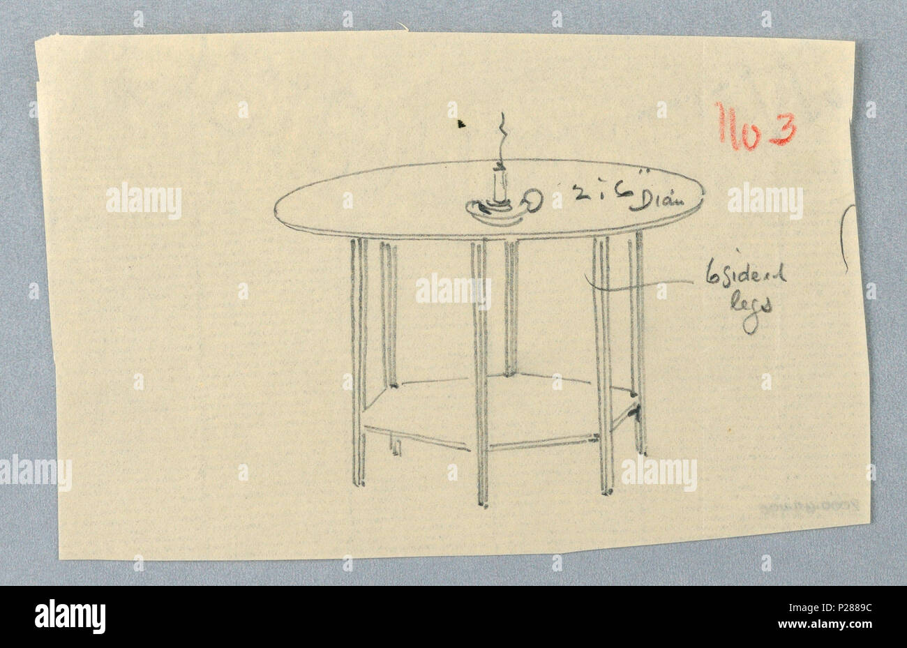103 Drawing, Design for Small Round Table with Sextagonal Shelf and Six ...