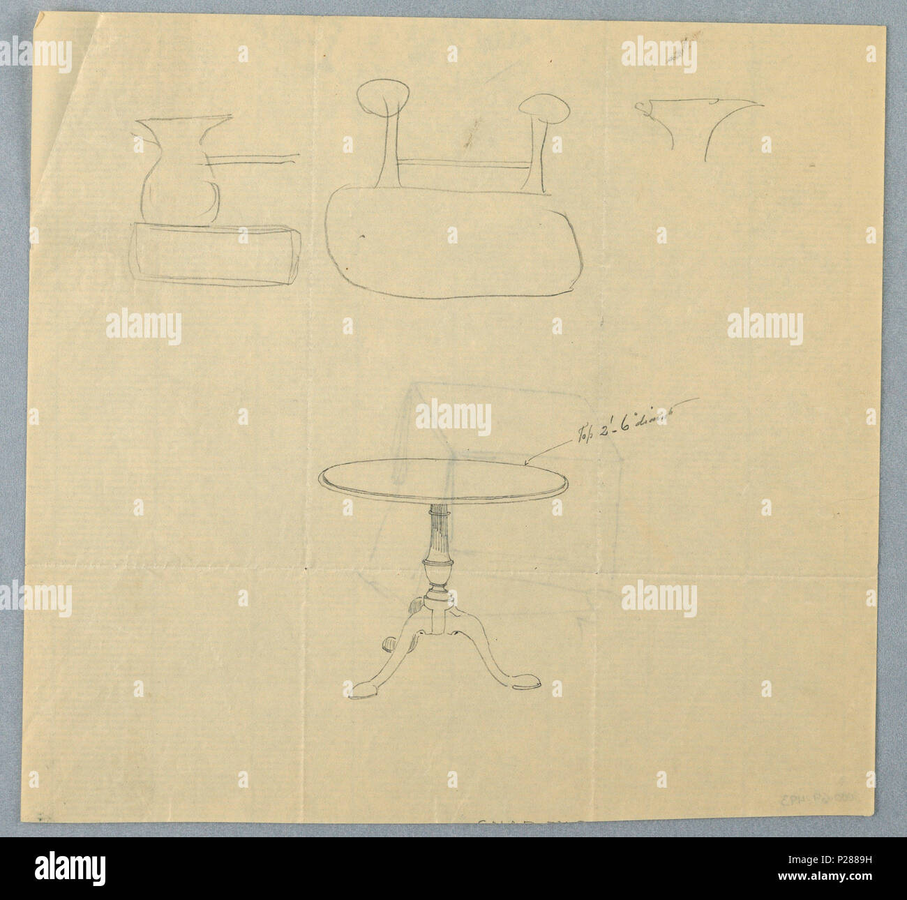 103 Drawing, Design for Small Round Table with Three Scrolling Legs ...