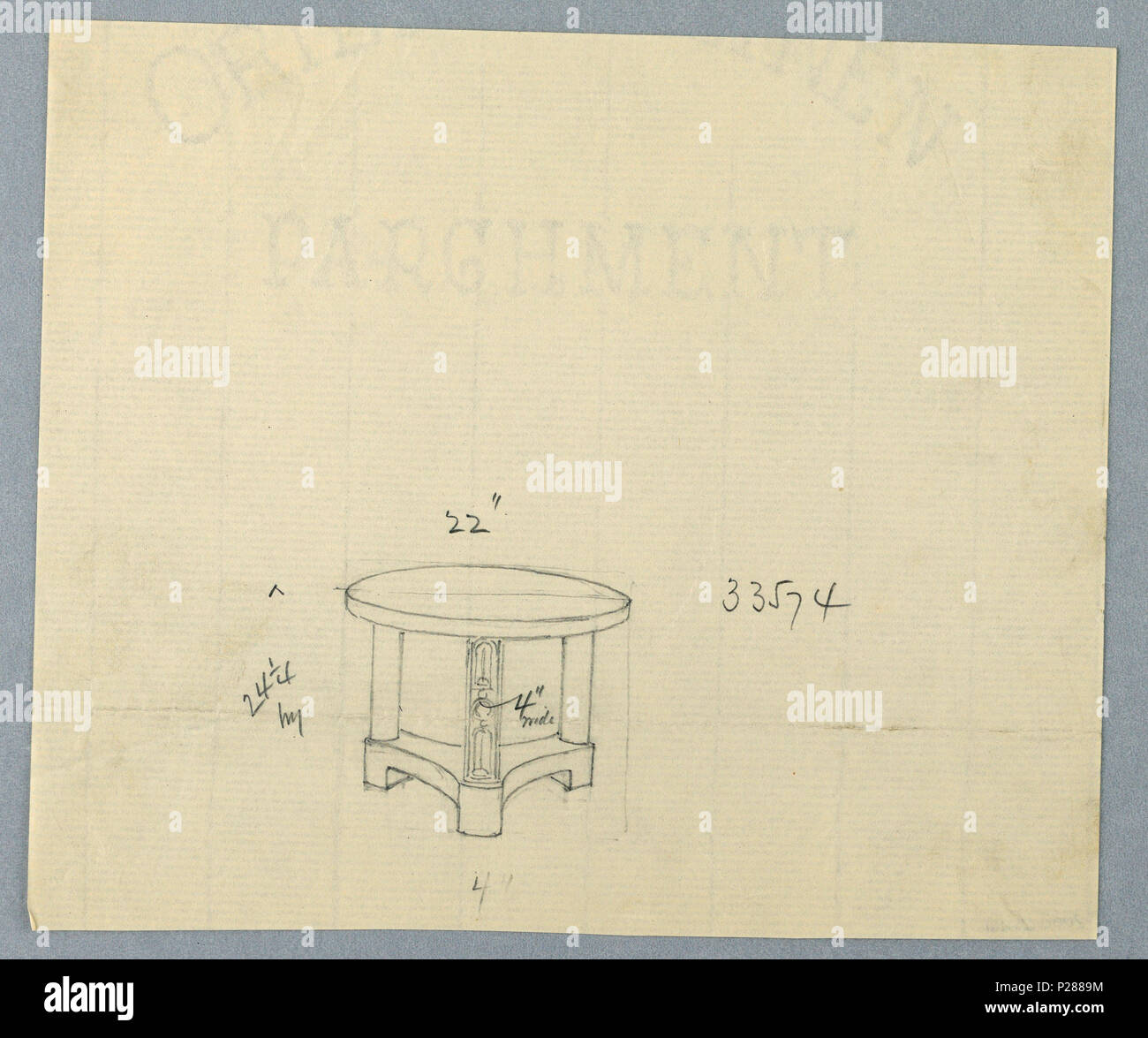 103 Drawing, Design for Small Round Table with Three Square Carved Legs ...