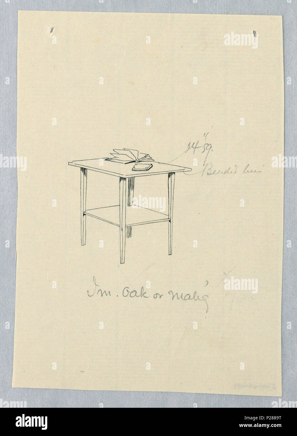 103 Drawing, Design for Small Square Table with Beaded Motifs in Oak or ...