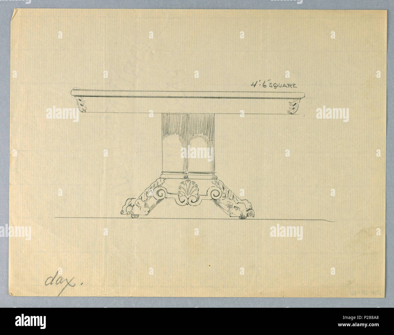 103 Drawing, Design for Square Dining Table on Animal Paw Feet, 1900–05 ...
