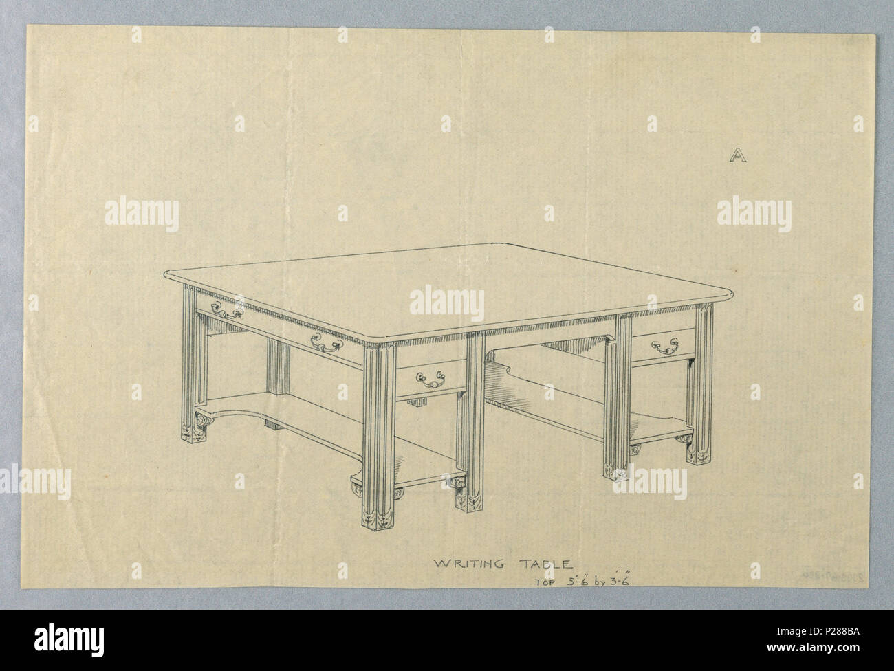 103 Drawing, Design for Writing Table "A" with Concave Stretcher ...