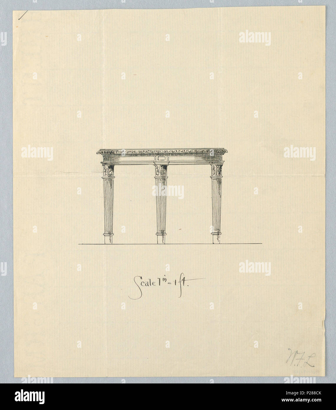 103 Drawing, Design in Side View for Round Table with Carved Border ...