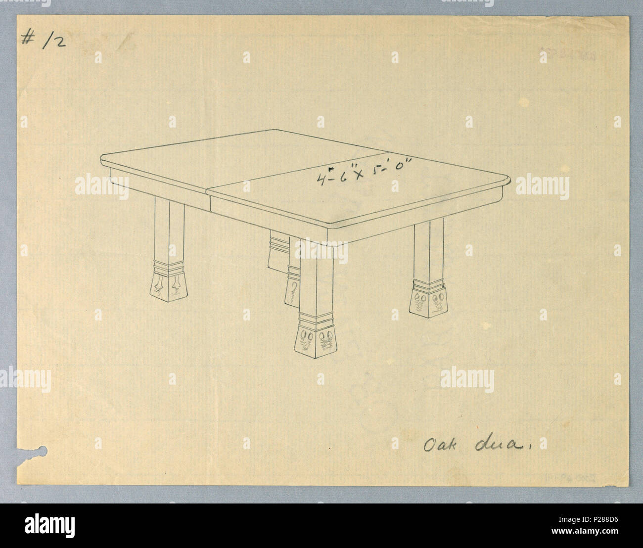 104 Drawing, Design Rectangular Oak Table with Five Stile Legs, 1900–05 ...