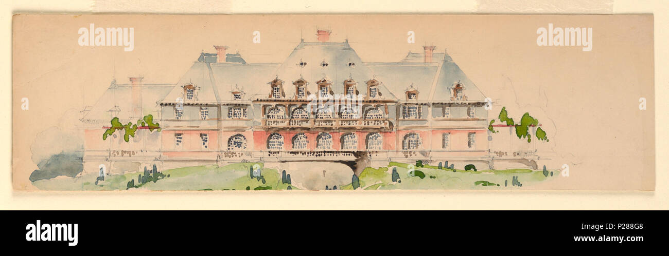 . English: Drawing, Elevation of Mansion, ca. 1894 . English: Front ...