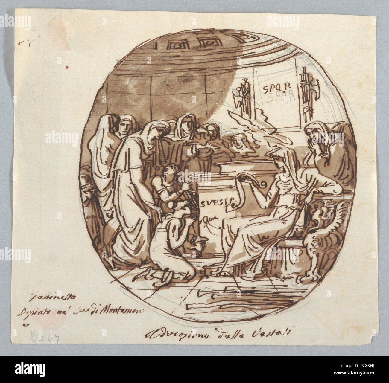 . English: Drawing, Figural Scene with People Gathered Around a Seated ...