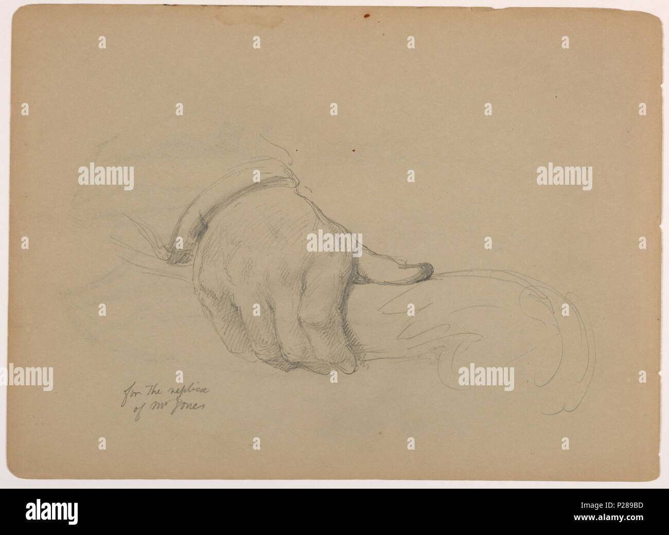English: Drawing, John D. Jones, right hand, Cornelius Vanderbilt, Jr ...