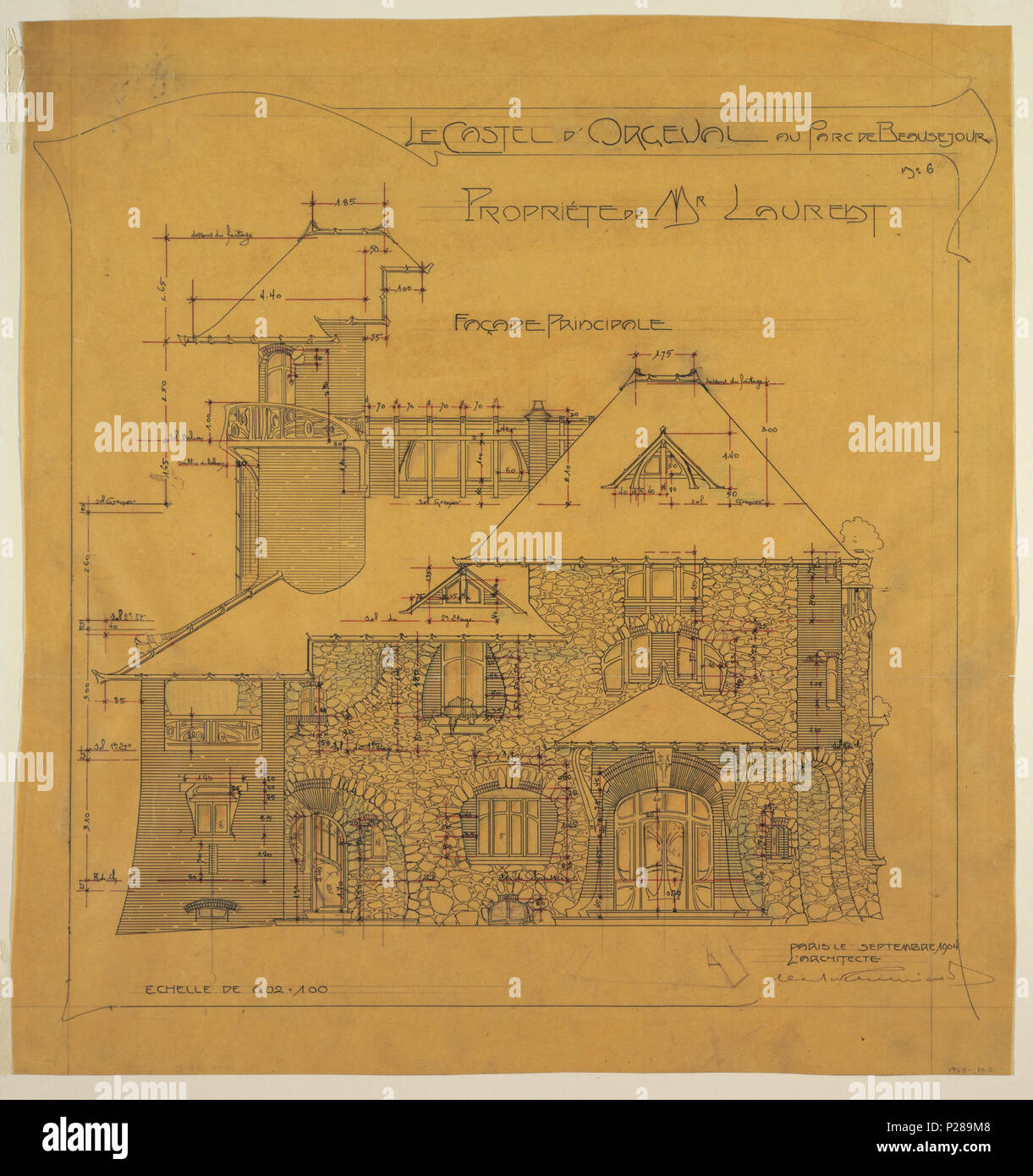 . English: Drawing, Le Castel D'Orgeval au Parc de Beausejour, no. 6 ...