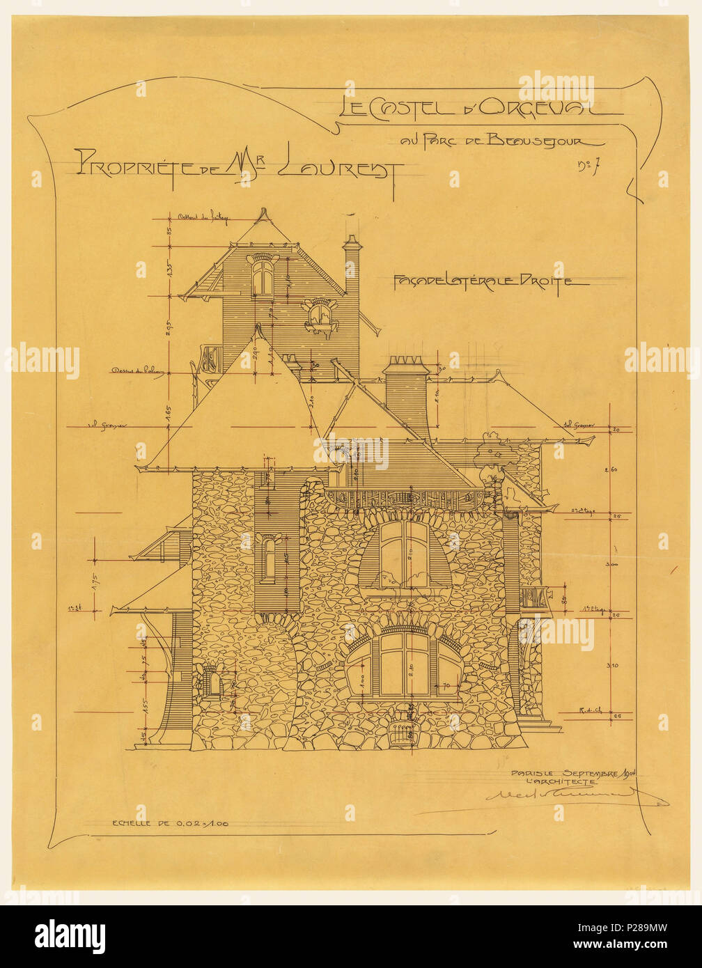 . English: Drawing, Le Castel D'Orgeval au Parc de Beausejour, no. 7 ...