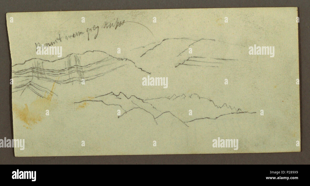 . English: Drawing, Mountain Range with Strata Marks . English: Verso ...