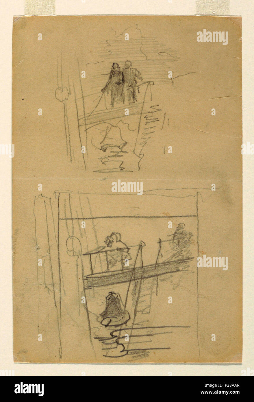 . English: Drawing, Recto: Sketches of Figures at Ship's Railings ...