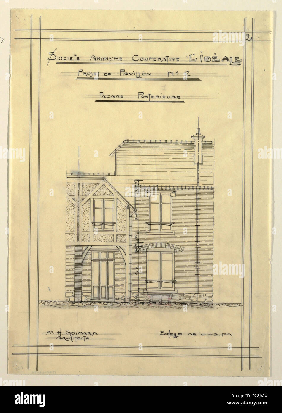 . English: Drawing, Rear Facade of a House for the Societe Anonyme ...