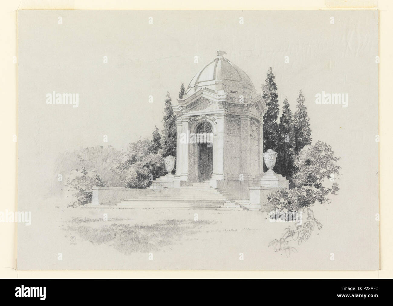 . English: Drawing, Rendering of a Mausoleum, 1920 . English: An ...