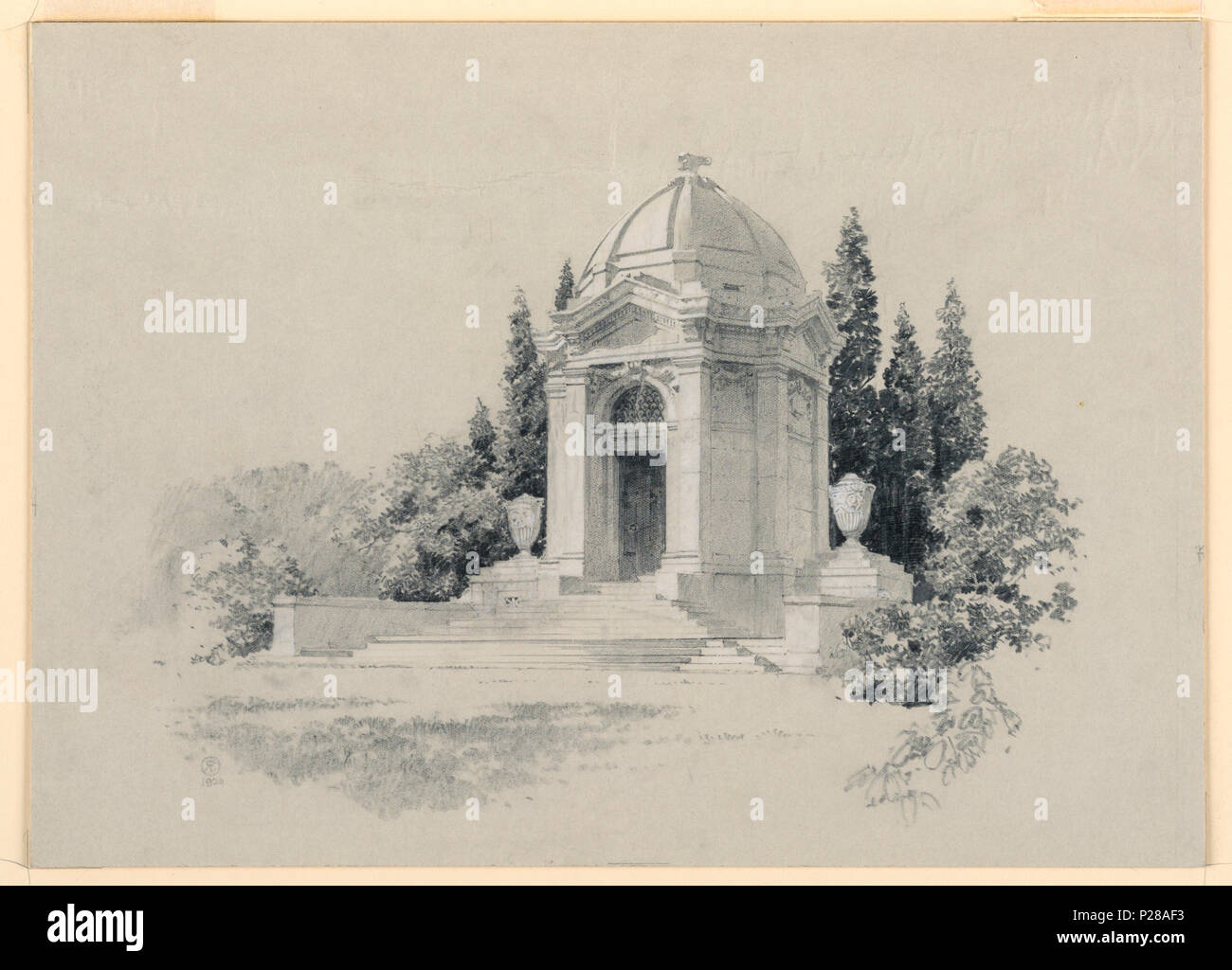 . English: Drawing, Rendering of a Mausoleum, 1920 . English: An ...