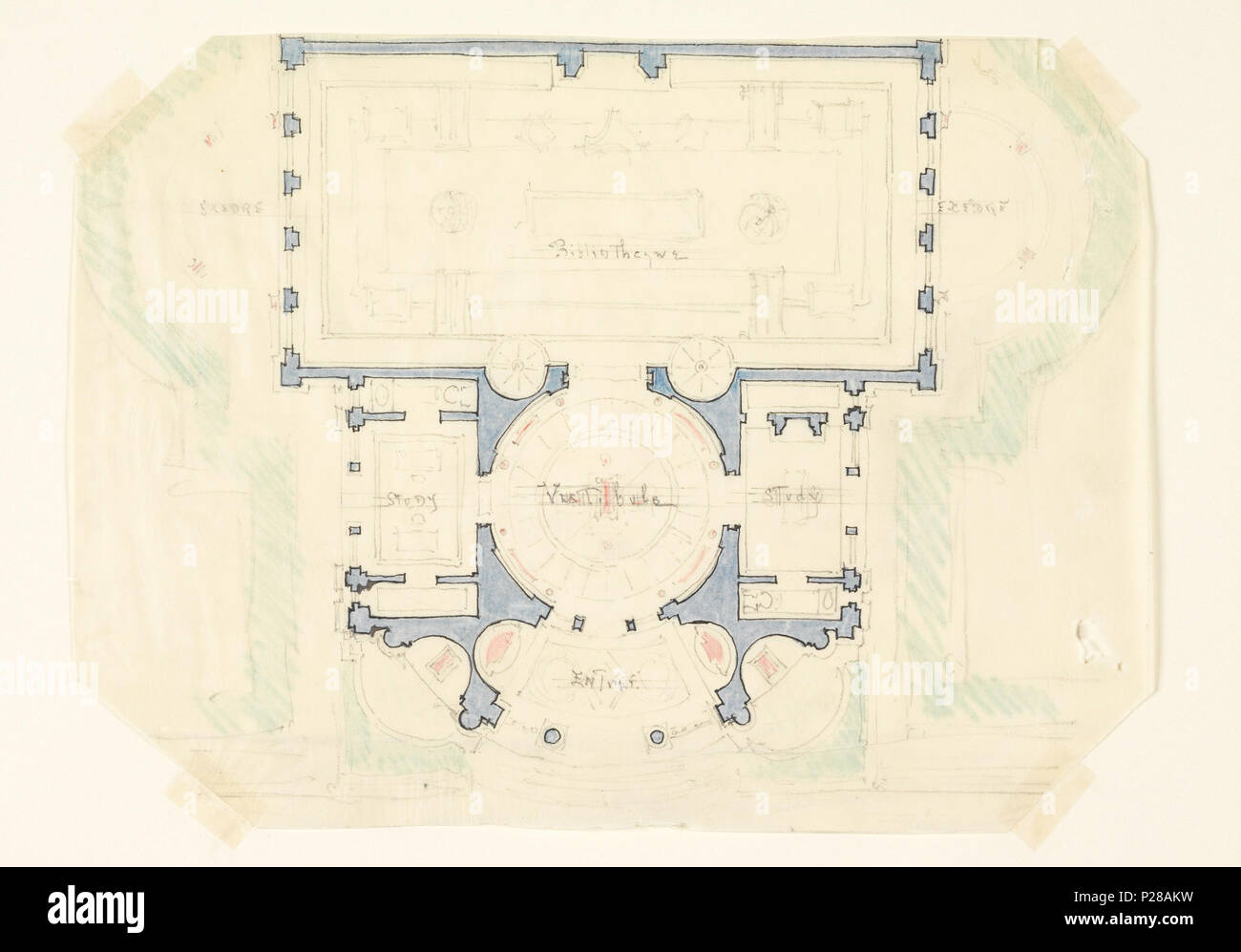 . English: Drawing, Sketch plan for proposed Morgan Library Museum, ca ...