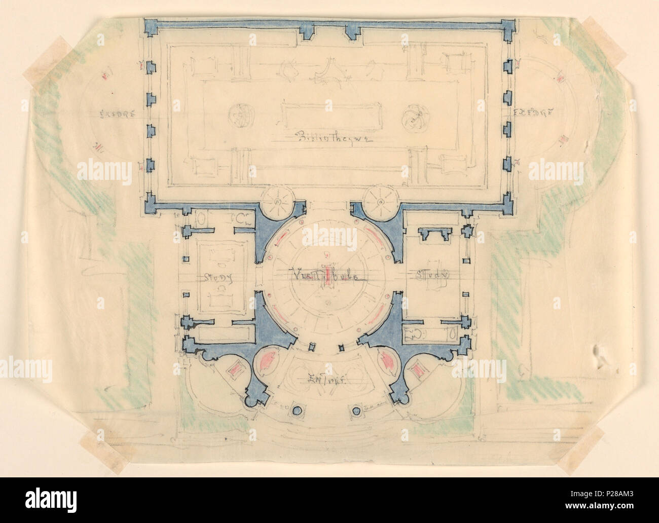 . English: Drawing, Sketch plan for proposed Morgan Library Museum, ca ...