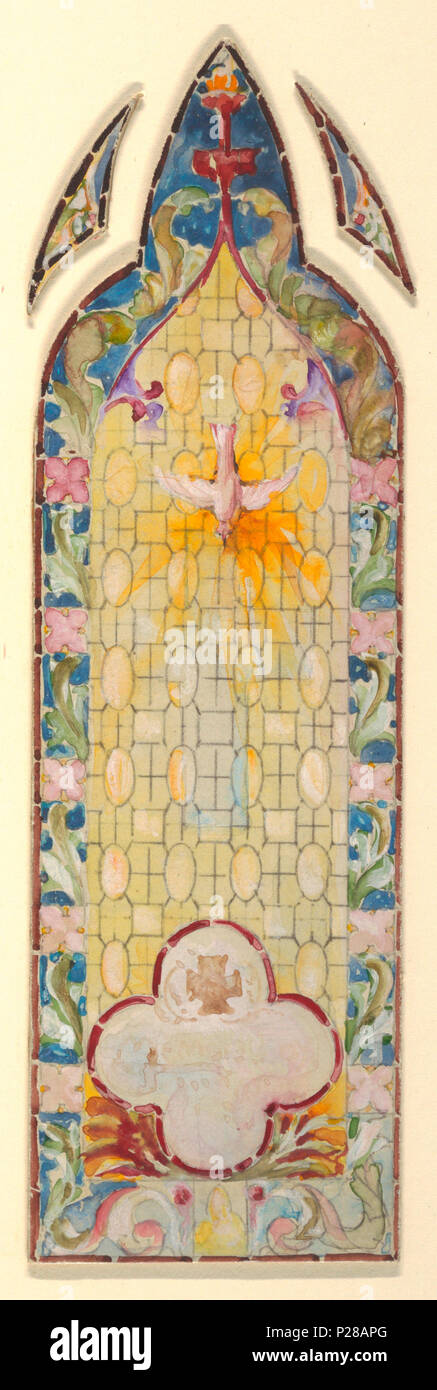 107 Drawing, Stained glass window- right pane of a three part design ...