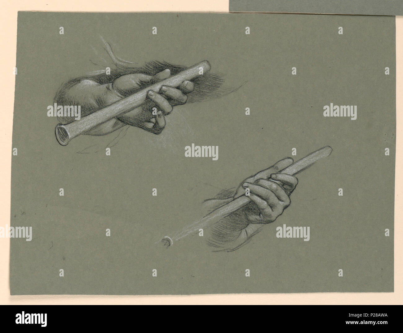 . English: Drawing, studies of two hands holding flutes (?), ca. 1890 ...