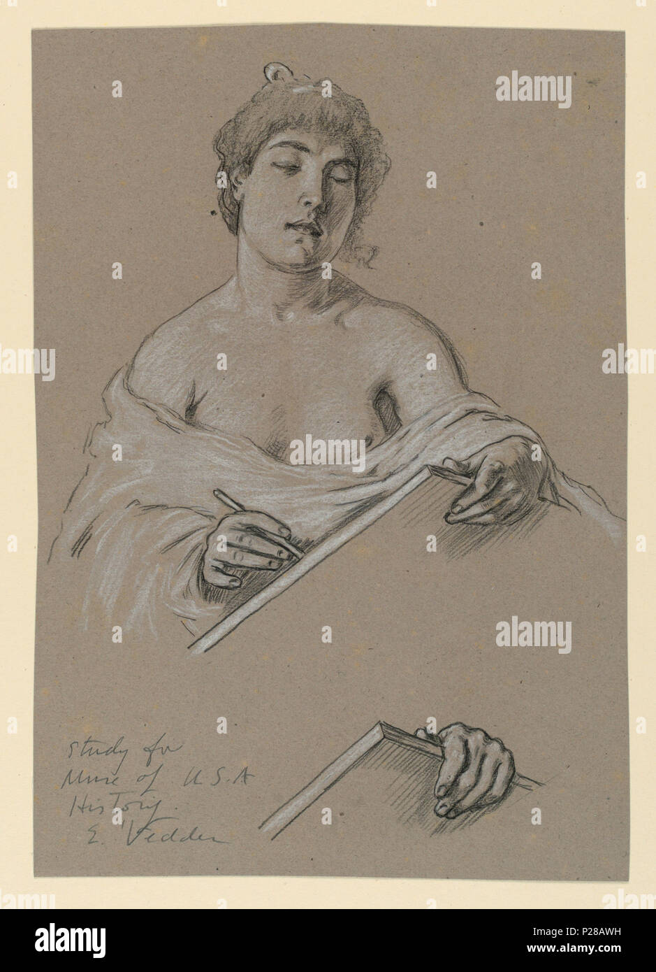 . English: Drawing, Study for 'Muse of History', ca. 1895 . English: A ...