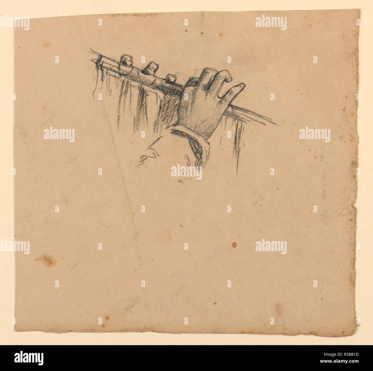 . English: Drawing, study of hands holding flute, ca. 1890 . English ...