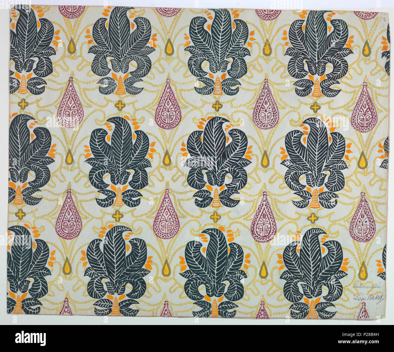 . English: Drawing, Textile Design for Ballet 'Scheherazade', ca. 1920 ...