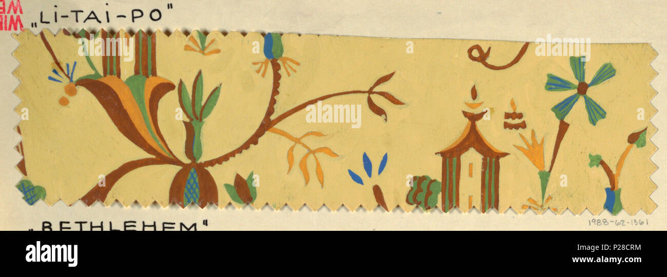 . English: Drawing, Textile Design: Li-tai-po, 1919 . English: On pale ...