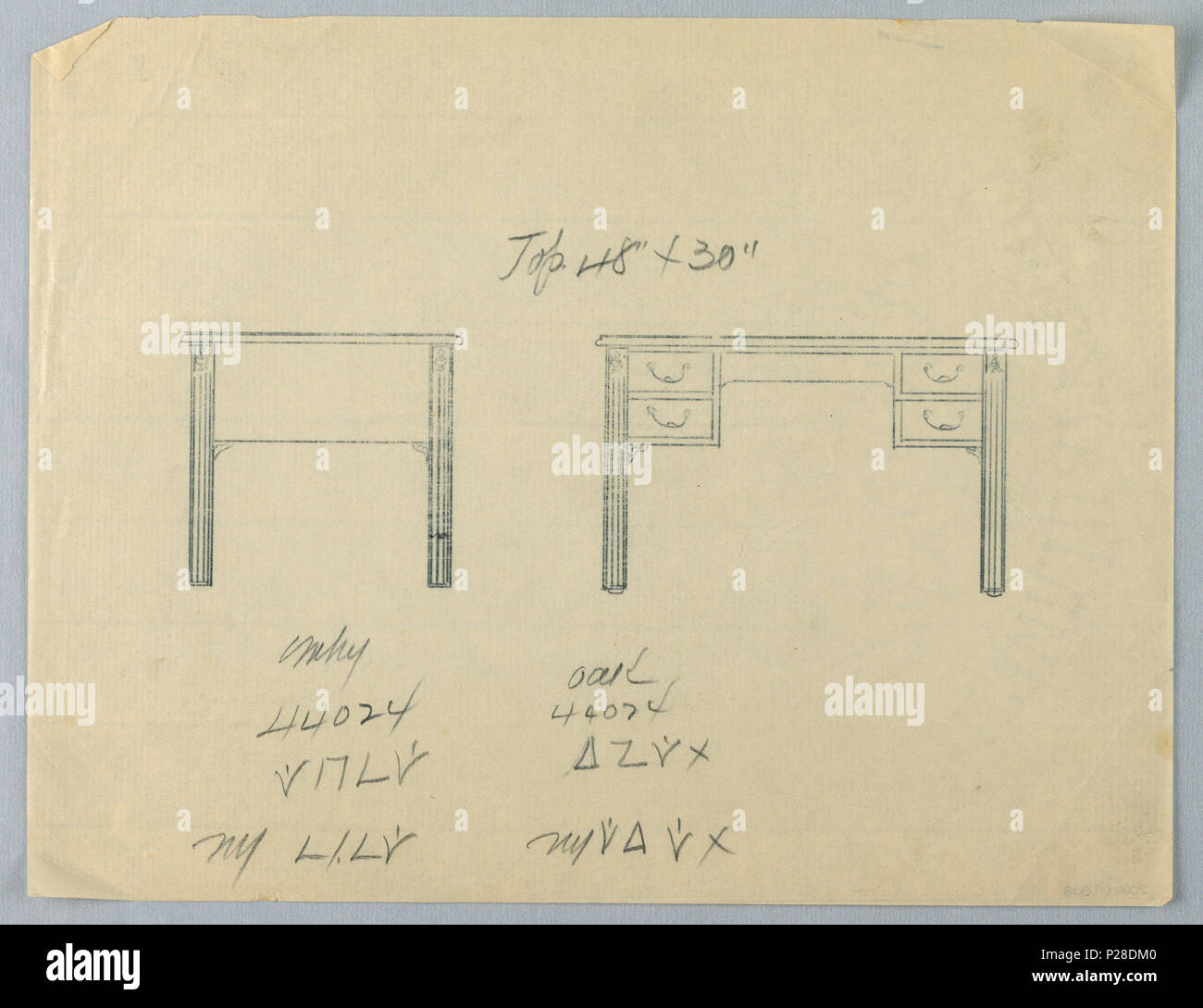 112 Drawing, Tracing of Design for Writing Table in Two Views, - 44024 ...