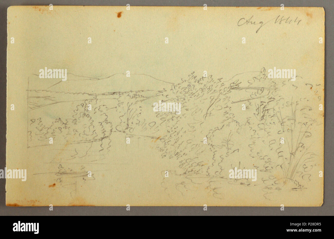 . English: Drawing, Valley with stream . English: Verso: Cow's hind ...