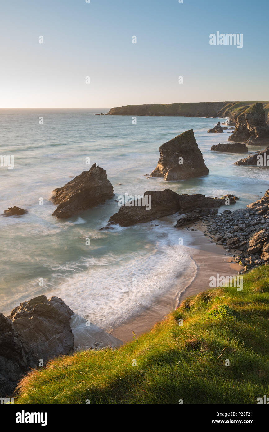 Beautiful dusk sunset landscape image of Bedruthan Steps rock stacks on ...