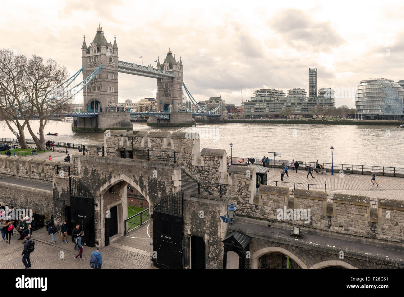 Tower Bridge, a combined bascule and suspension bridge with twin towers ...