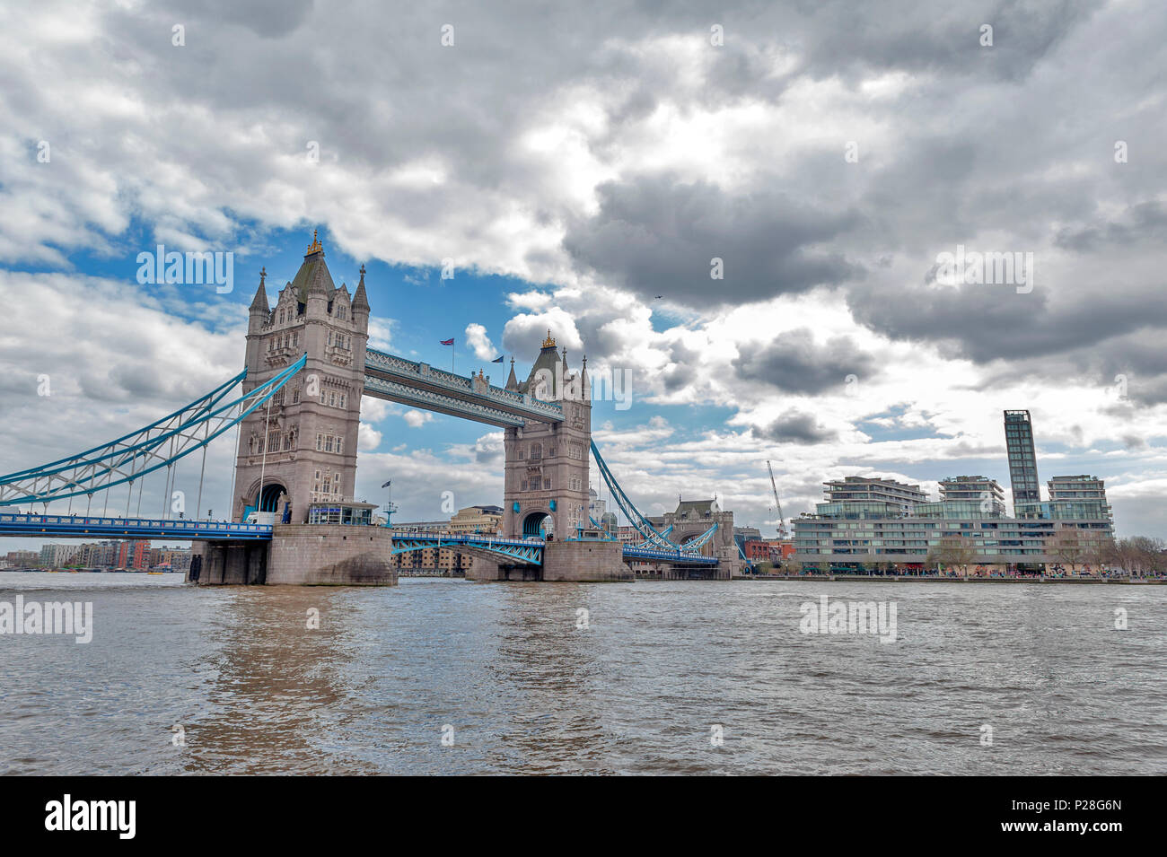 Tower Bridge, a combined bascule and suspension bridge with twin towers ...