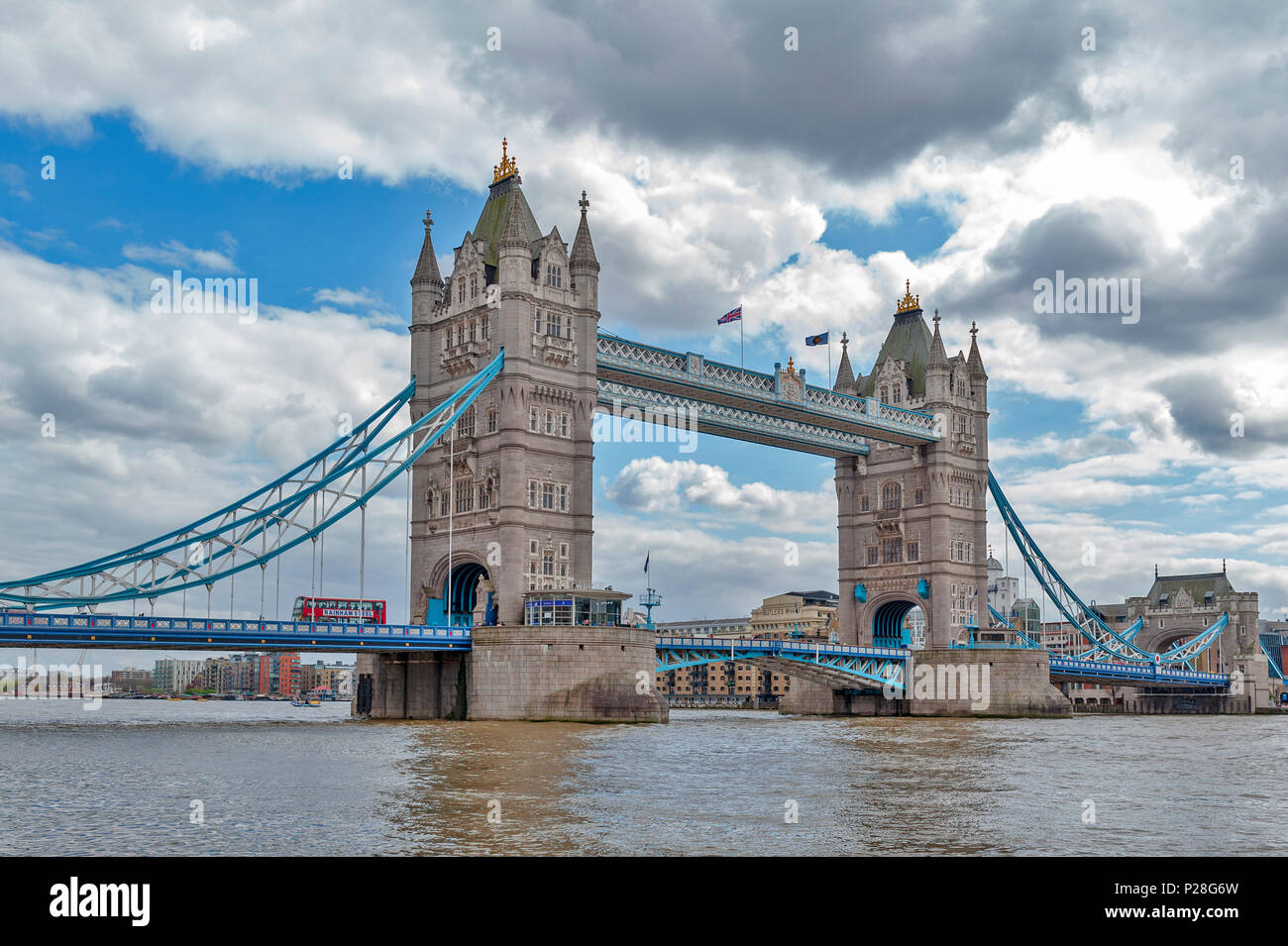 Tower Bridge, a combined bascule and suspension bridge with twin towers ...