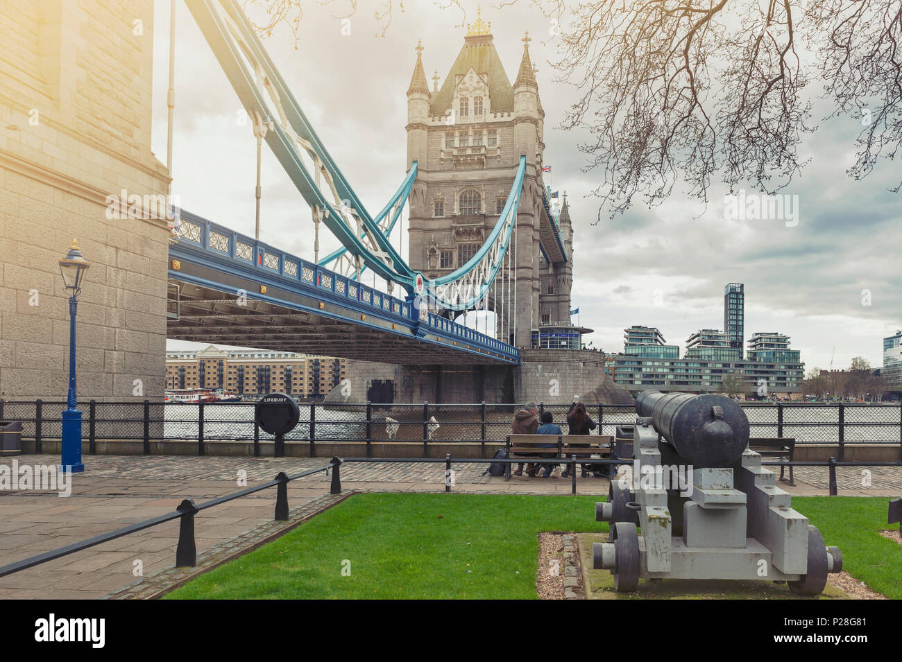 Tower Bridge, a combined bascule and suspension bridge with twin towers ...
