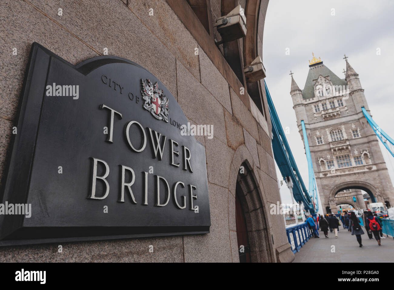 Tower Bridge, a combined bascule and suspension bridge with twin towers ...