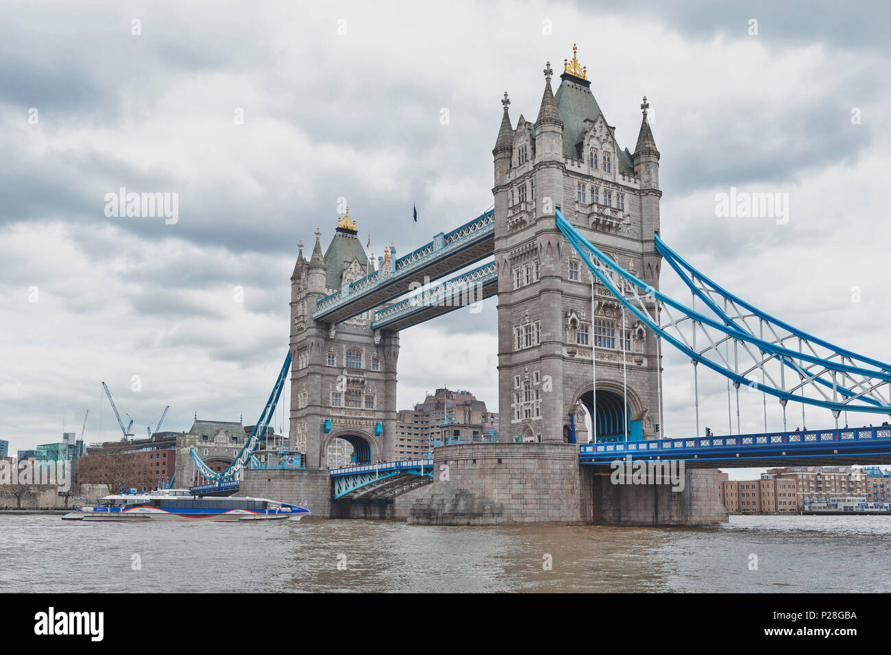 Tower Bridge, a combined bascule and suspension bridge with twin towers ...