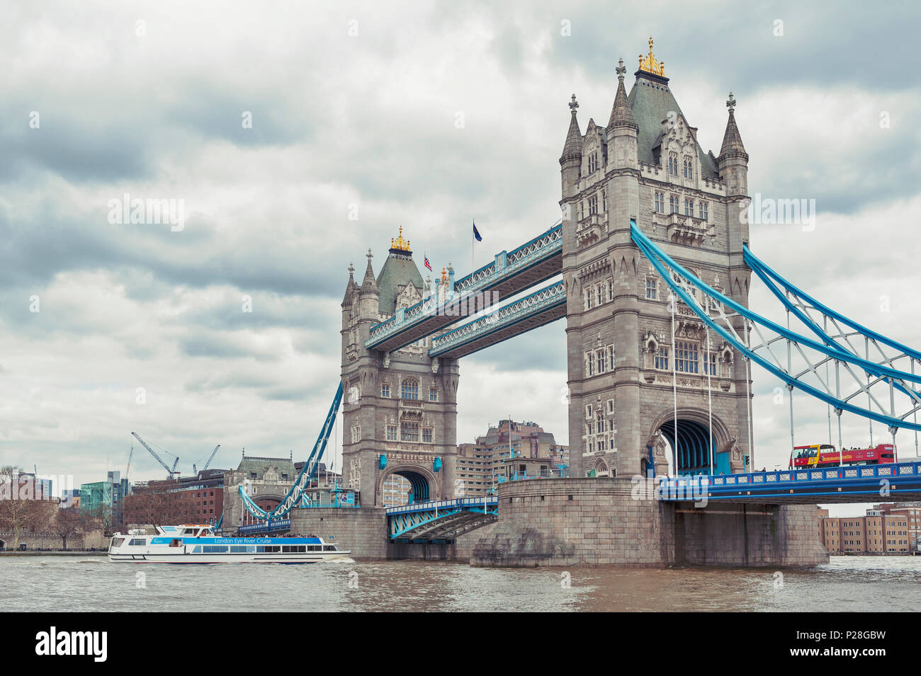 Tower Bridge, a combined bascule and suspension bridge with twin towers ...