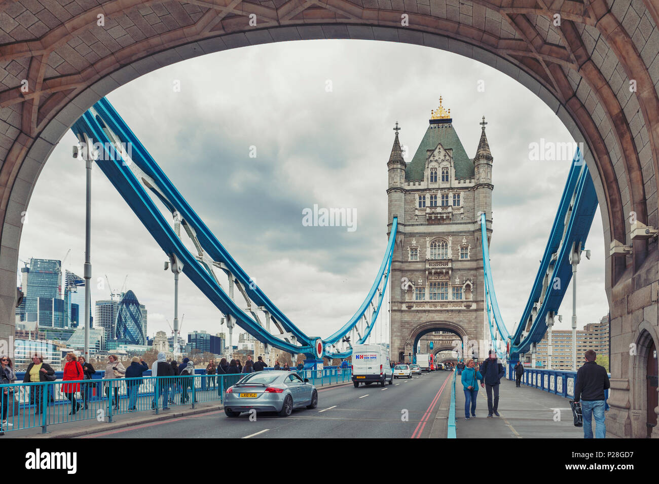 Tower Bridge, a combined bascule and suspension bridge with twin towers ...