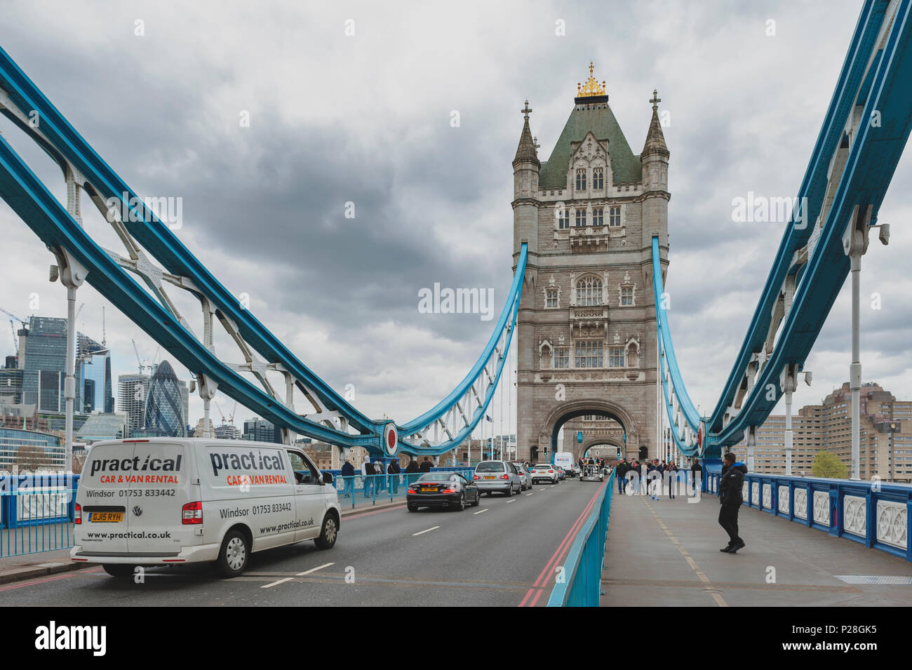 Tower Bridge, a combined bascule and suspension bridge with twin towers ...