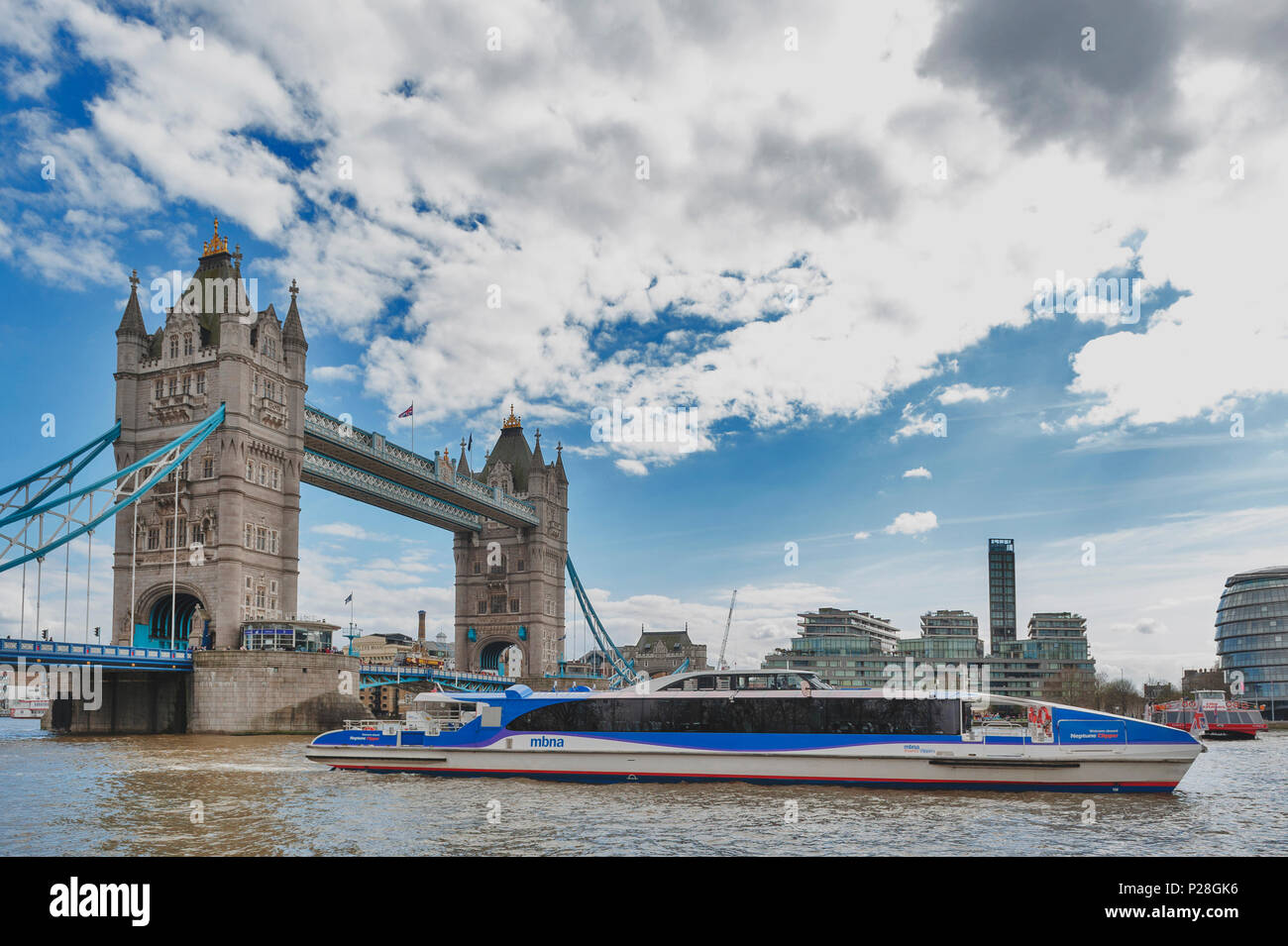 Tower Bridge, a combined bascule and suspension bridge with twin towers ...