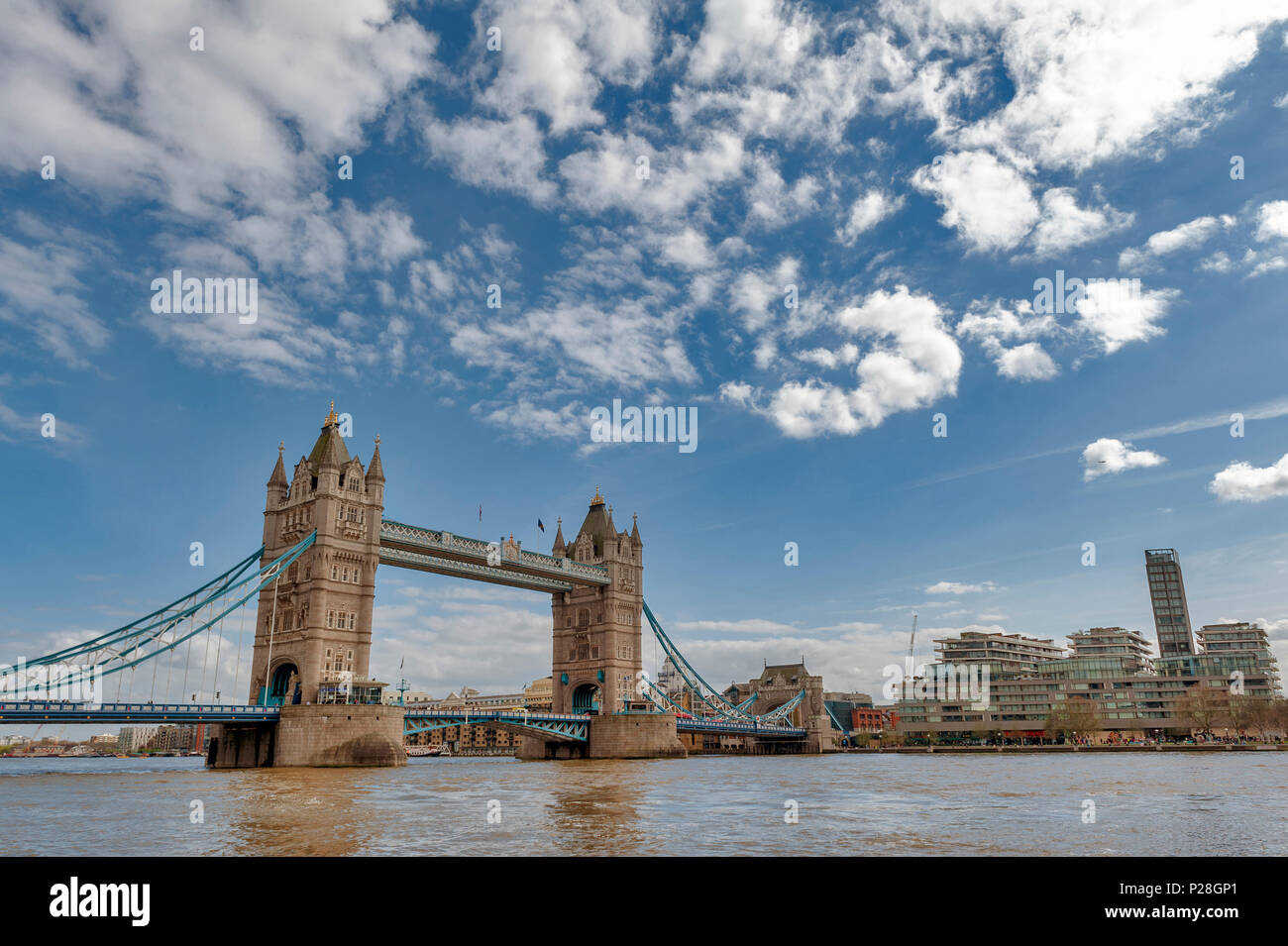 Tower Bridge, a combined bascule and suspension bridge with twin towers ...