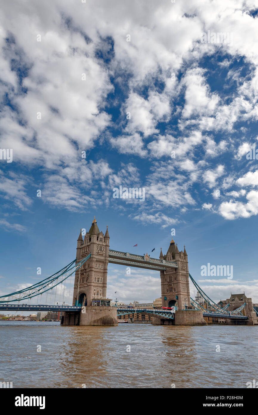 Tower Bridge, a combined bascule and suspension bridge with twin towers ...