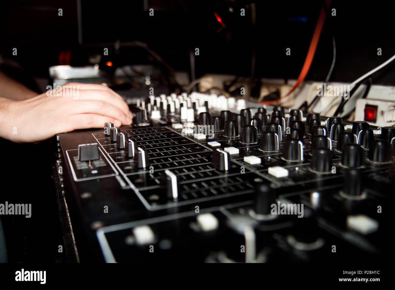 DJ is mixing music on music console. Music device. Element of design ...