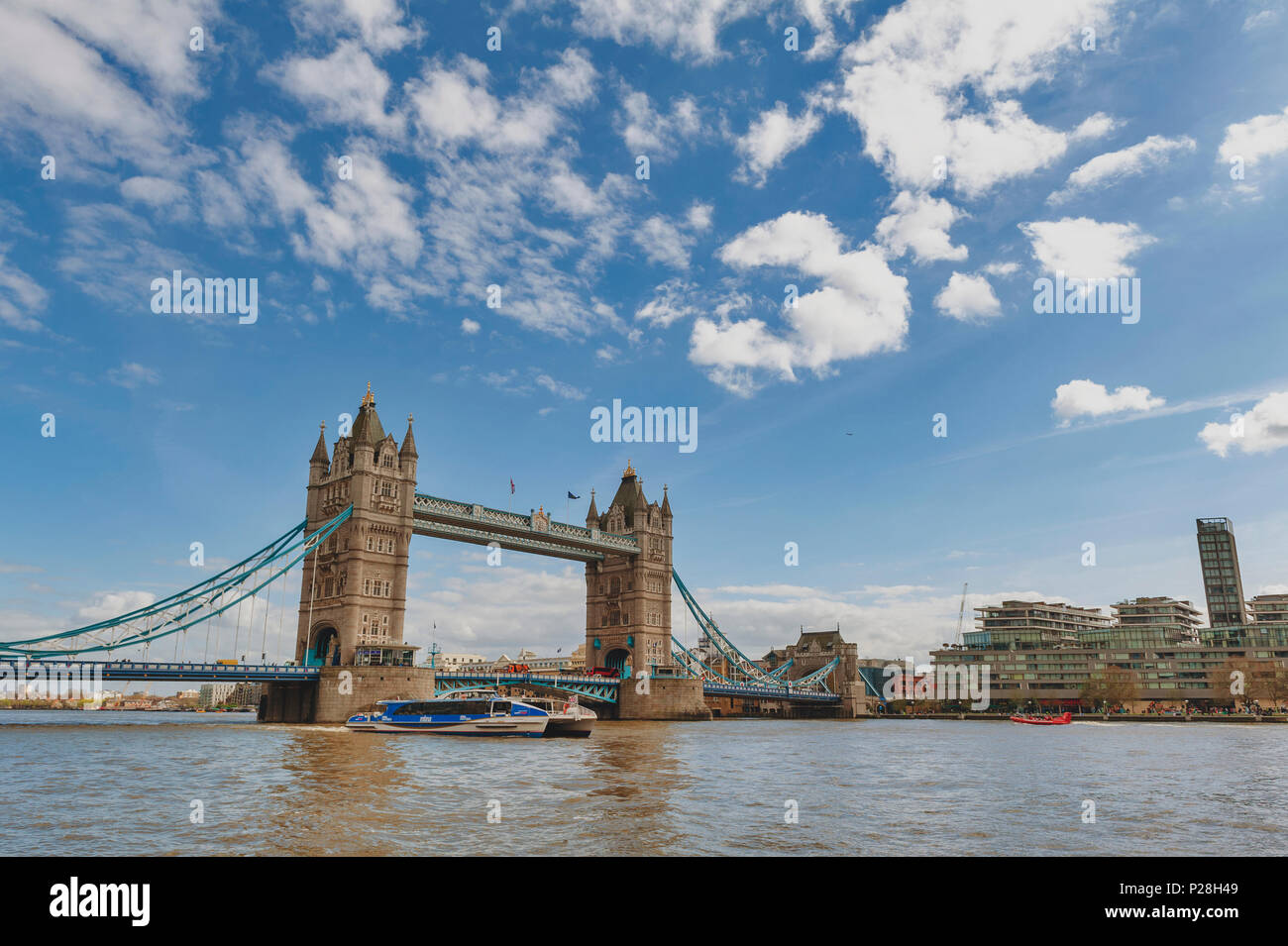 Tower Bridge, a combined bascule and suspension bridge with twin towers ...