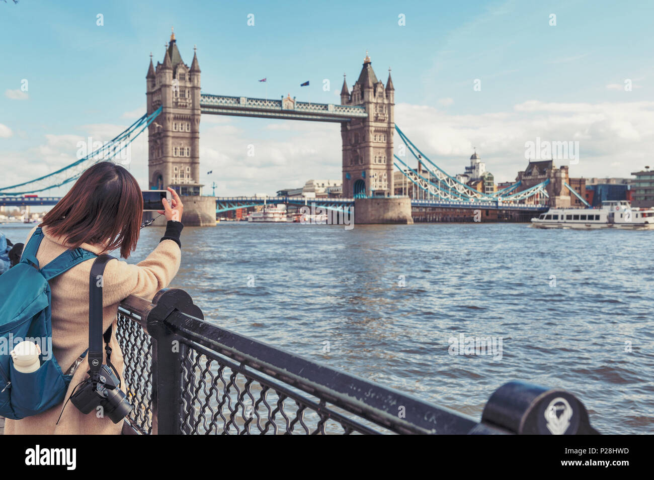 Tower Bridge, a combined bascule and suspension bridge with twin towers ...