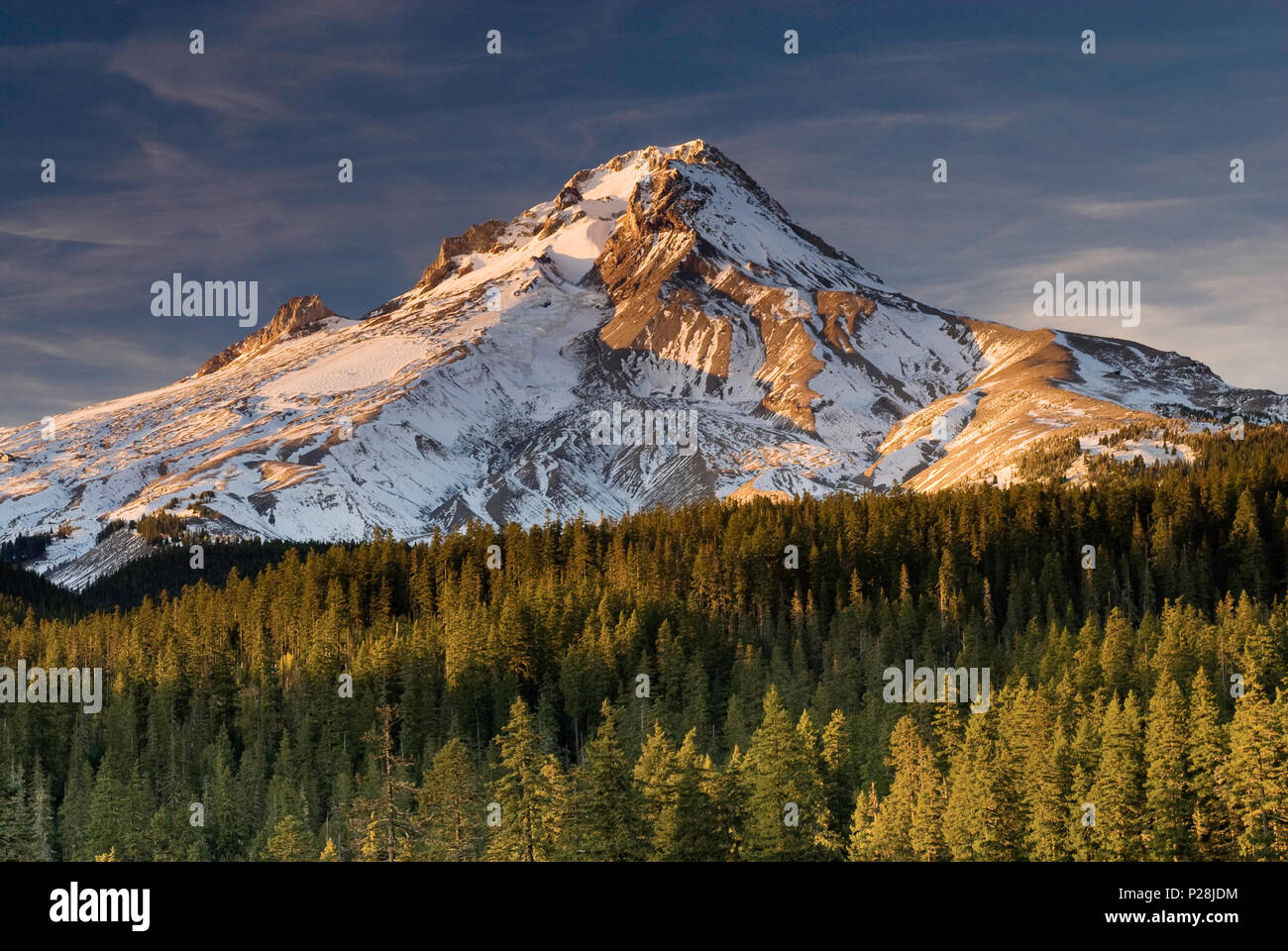 Mount Hood at sunset from road near town of Government Camp, Oregon ...